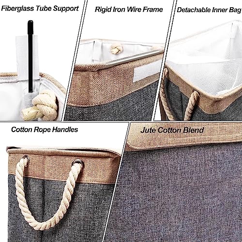 HEDAQI Laundry Basket Hamper with Lid Collapsible 72L Large Laundry Hamper with Lid and Removable Bag Liner, Waterproof Hamper Storage Basket for Laundry, Bedrooms, Bathroom (Grey)
