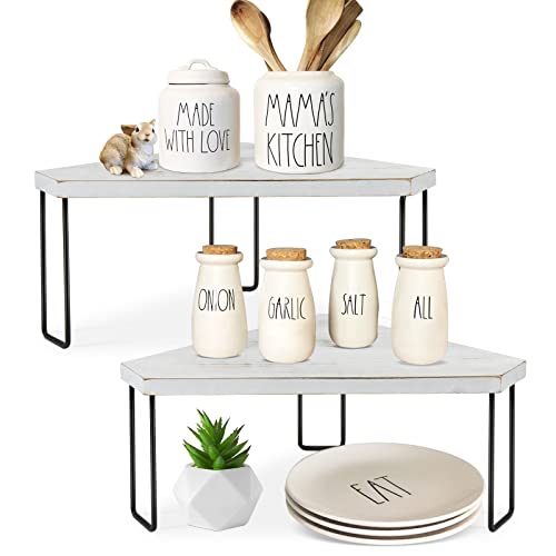 Ameuphercy Kitchen Countertop Organizer Corner Shelf, Wood Stackable Corner Tray Riser, Display Riser for Counter,Cabinet Corner Shelves Spice Rack Organizer Wood Countertop Organizer Racks…