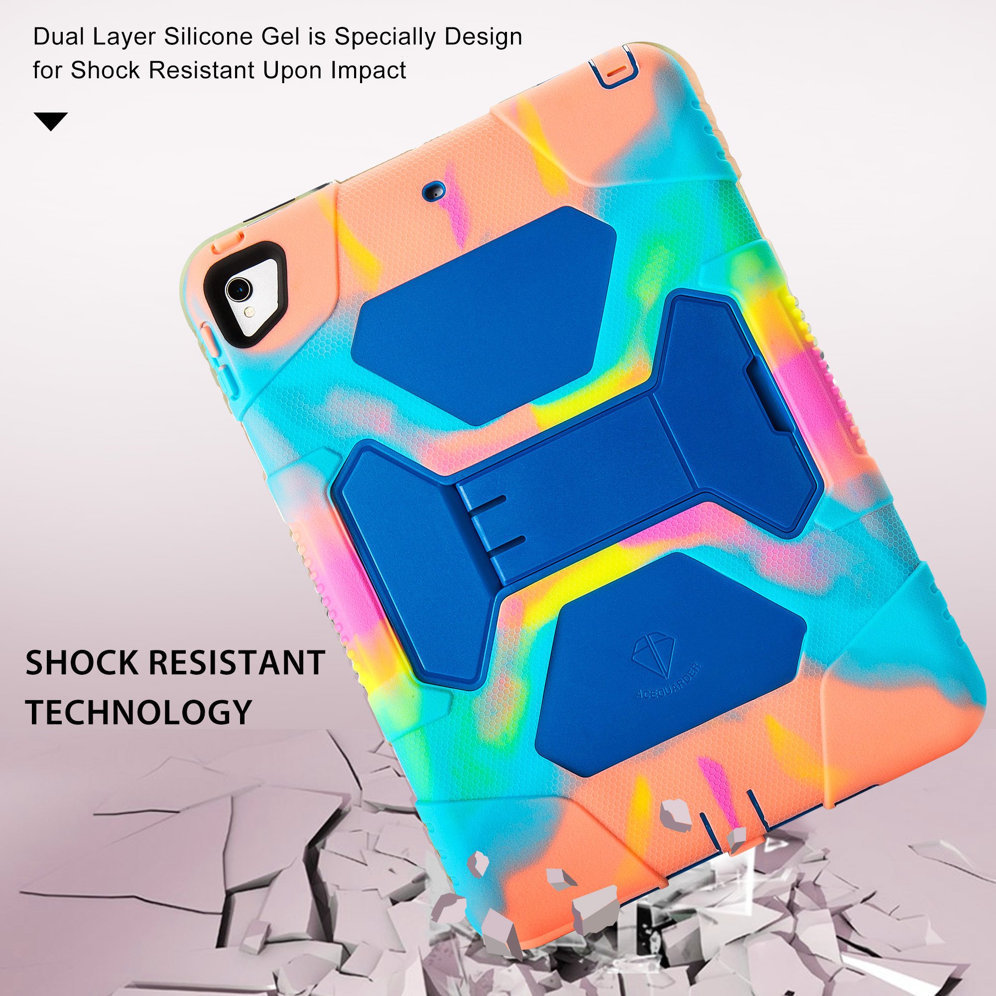 iPad Air 10.5" 2019/iPad Pro 10.5 2017 Case ACEGUARDER Ultra Protective Rugged Cover with Kickstand for Kids Shockproof Impact Resistant - Icecream/Blue