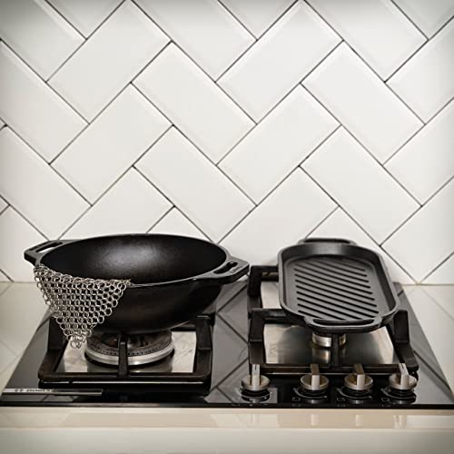 Mythrojan Chainmail Stainless Steel Scrubber: Ideal for Cleaning Cast Iron Skillet, Wok, Cooking Pot, Griddle or Cast Iron Cauldron Maintenance