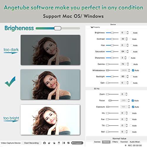 Angetube Webcam with Microphone and Privacy Cover,PC Camera Autofocus Webcam,1080P USB Web Camera with Software Control for Mac and Windows, PC Computer Camera Compatible with Zoom/Skype/Teams/OBS