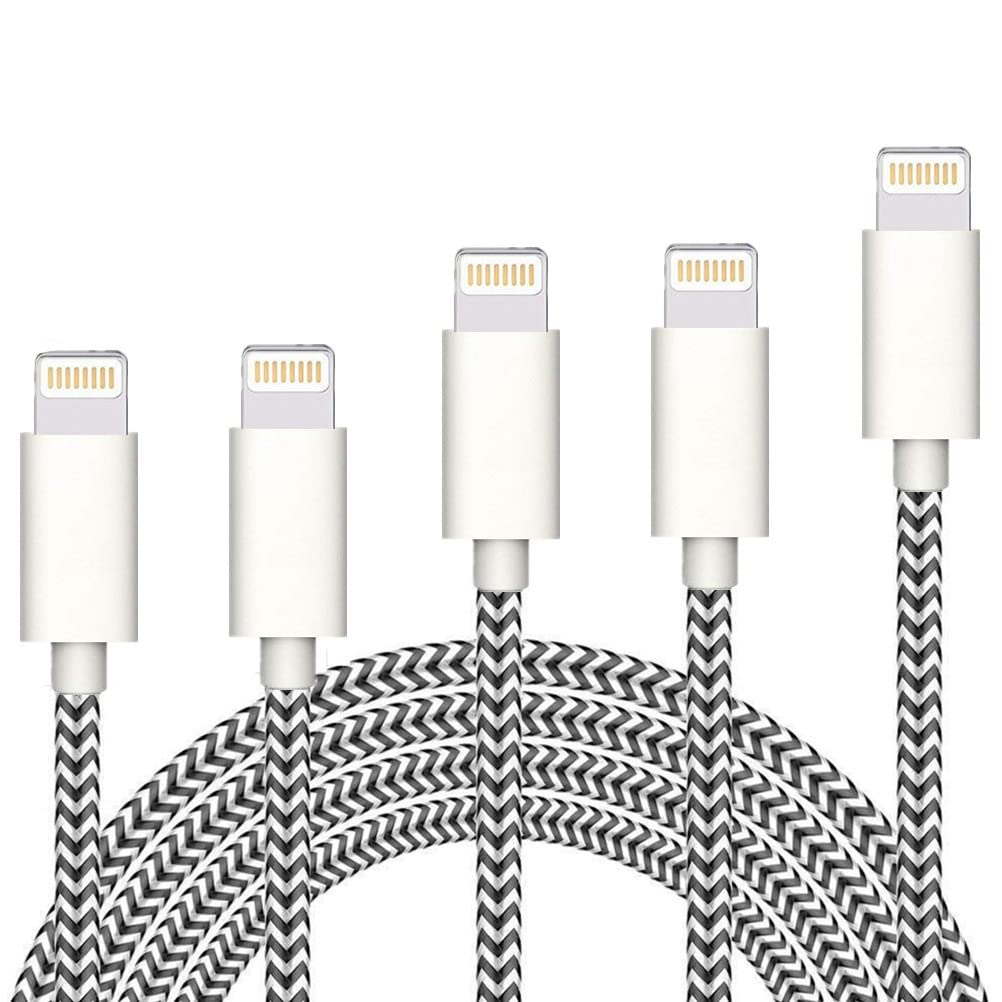 iPhone Charger Cable MFi Certified Lightning Cord 5Pack 3FT/6Foot/10Feet Sharllen Nylon Braided iPhone Charger USB Fast Charging&Syncing Wire Compatible iPhone12/11Pro/XS/Max/XR/X/8P/7/6/iPad White