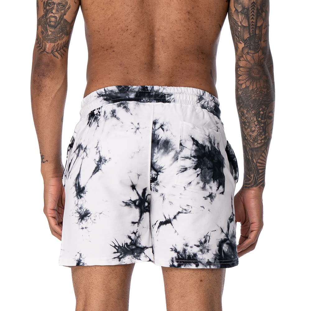 AIMPACT Men's Tie Dye Shorts Bodybuilding Workout Cotton Gym Shorts with Pockets(PinkWhiteS)