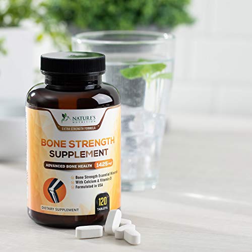 Bone Supplement with 1000 mg Calcium, Magnesium, Boron, Zinc, Vitamin D3 and K - Dietary Supplements for Bone Strength with Calcium Citrate and MCHA - Non-GMO, Gluten and Soy Free - 120 Capsules
