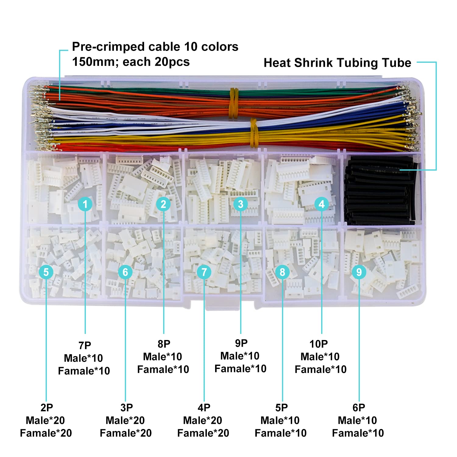 Keszoox MX 1.25mm Male Female Connector Kit and Premium Pre-Crimped Cables Compatible with Molex PicoBlade for Pixhawk Flight Controller Total 240pcs MX1.25 Connectors and 200pcs 28AWG Cable
