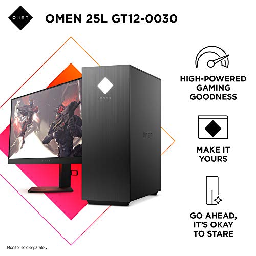 OMEN - GT12-0030 25L Gaming Desktop PC, AMD Radeon RX 5500, AMD Ryzen 7 3700X, HyperX 16GB DDR4 RAM, 512GB PCIe NVMe SSD, Windows 10 Home, VR Ready, RGB Lighting (GT12-0030, 2020 Model) Shadow Black
