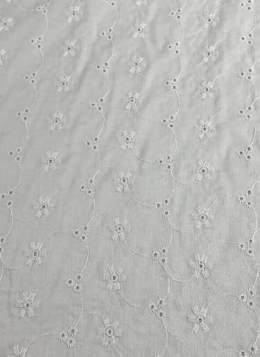 54" Wide White 100% Cotton Lawn Sheer Apparel Washed Floral Embroidered Fabric by The Yard | #B5RK