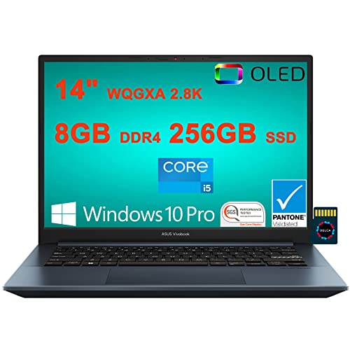 ASUS VivoBook Pro 14 OLED Business Laptop | 14" 2.8K OLED (400nits 100% DCI-P3) | Intel 4-Core i5-11300H | 8GB DDR4 256GB SSD | Backlit USB-C Thunderbolt Harman/kardon Win10Pro + 32GB MicroSD Card