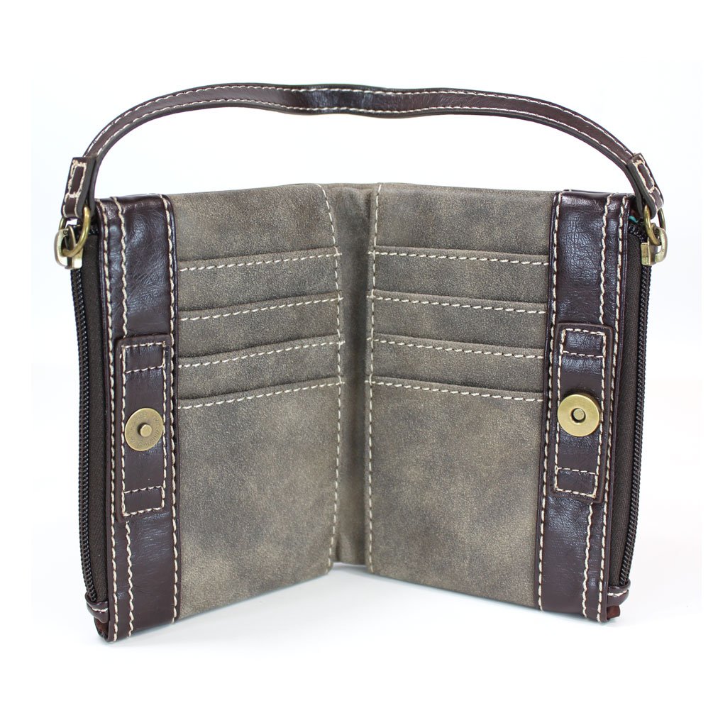 CHALA GEMINI Crossbody Faux Leather Gift Messenger Bag with Double Zip Wallet (Dark Grey Handbag Only + Wallet Set)