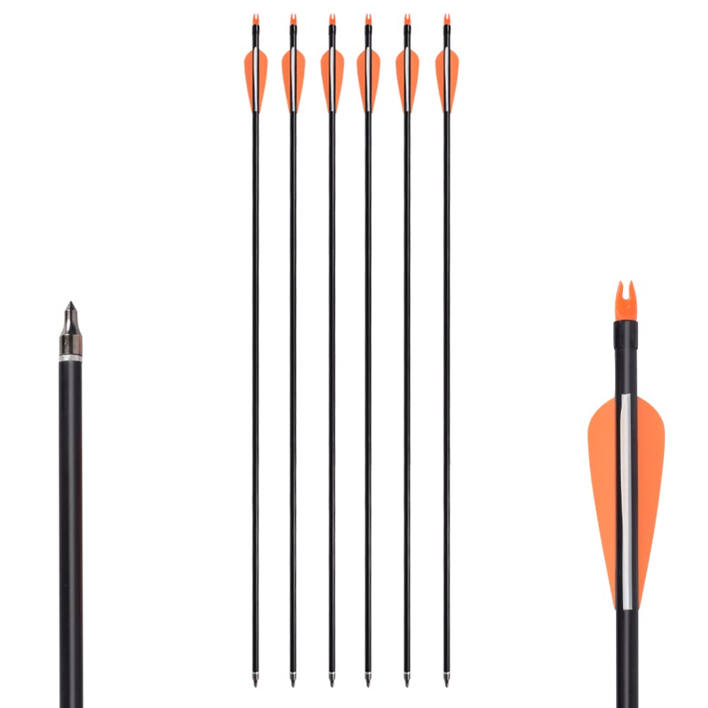 8075 Fiberglass Arrows Archery Hunting Target Practice Arrows 30 Inch with Removable Tips for Compound & Recurve Bow 6PCS/Pack (One White Two Orange Vanes)