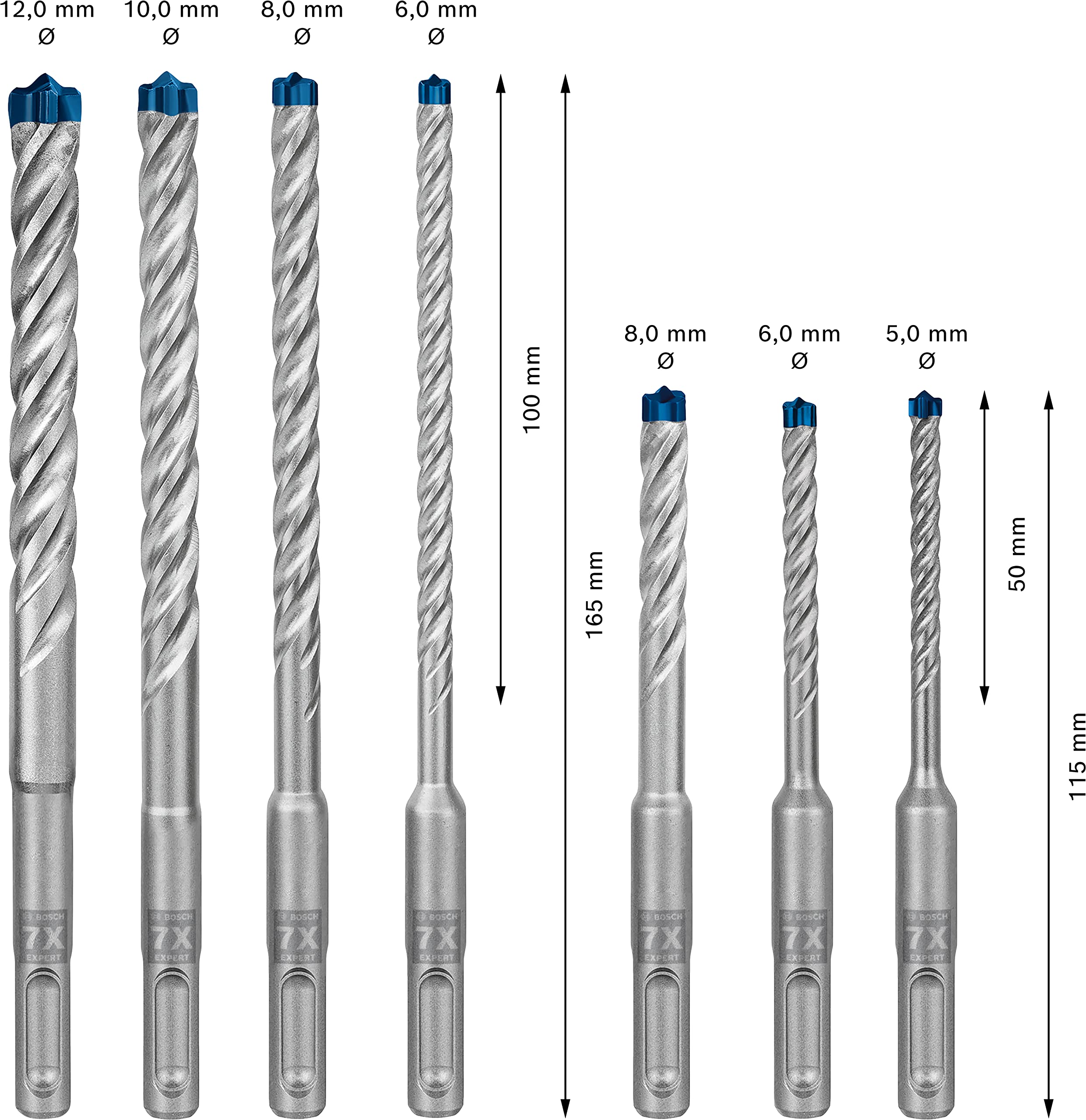 Bosch 7X Expert SDS plus-7X Hammer Drill Bit Set (for Soft Stone, Hard Stone, Ø 5-12 mm, Professional Accessory Rotary Hammer Drill)