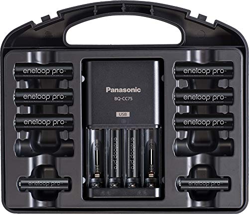 Panasonic K-KJ75KHC82A eneloop pro High Capacity Rechargeable Batteries Power Pack 8AA, 2AAA, Advanced Battery Charger with USB Charging Port and Plastic Storage Case