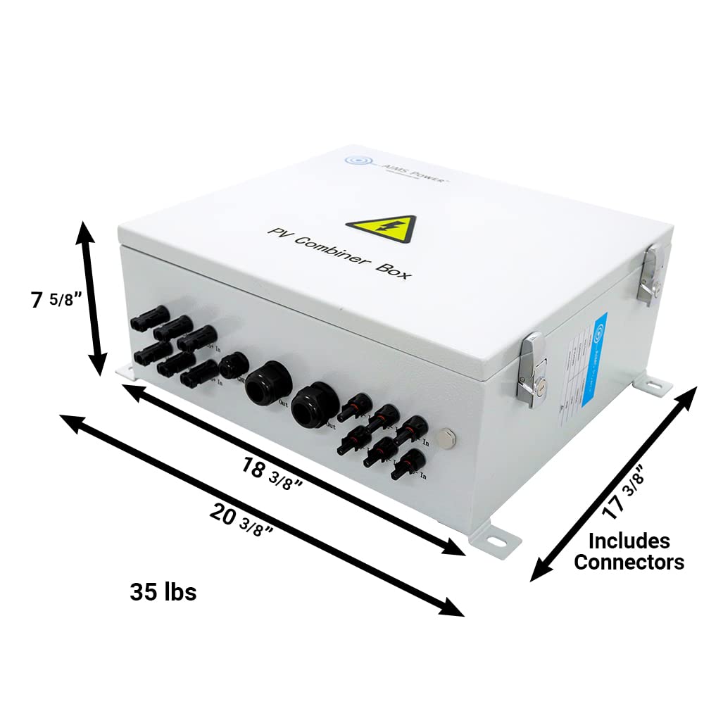 AIMS Power 6 String Solar Array Combiner Box 120A 200 VDC 6 Inputs 20KW Prewired 1000V DC Max Input, 125A Resettable Output Breaker, Diode Protected, MC4 Compatible Input and Out Connections