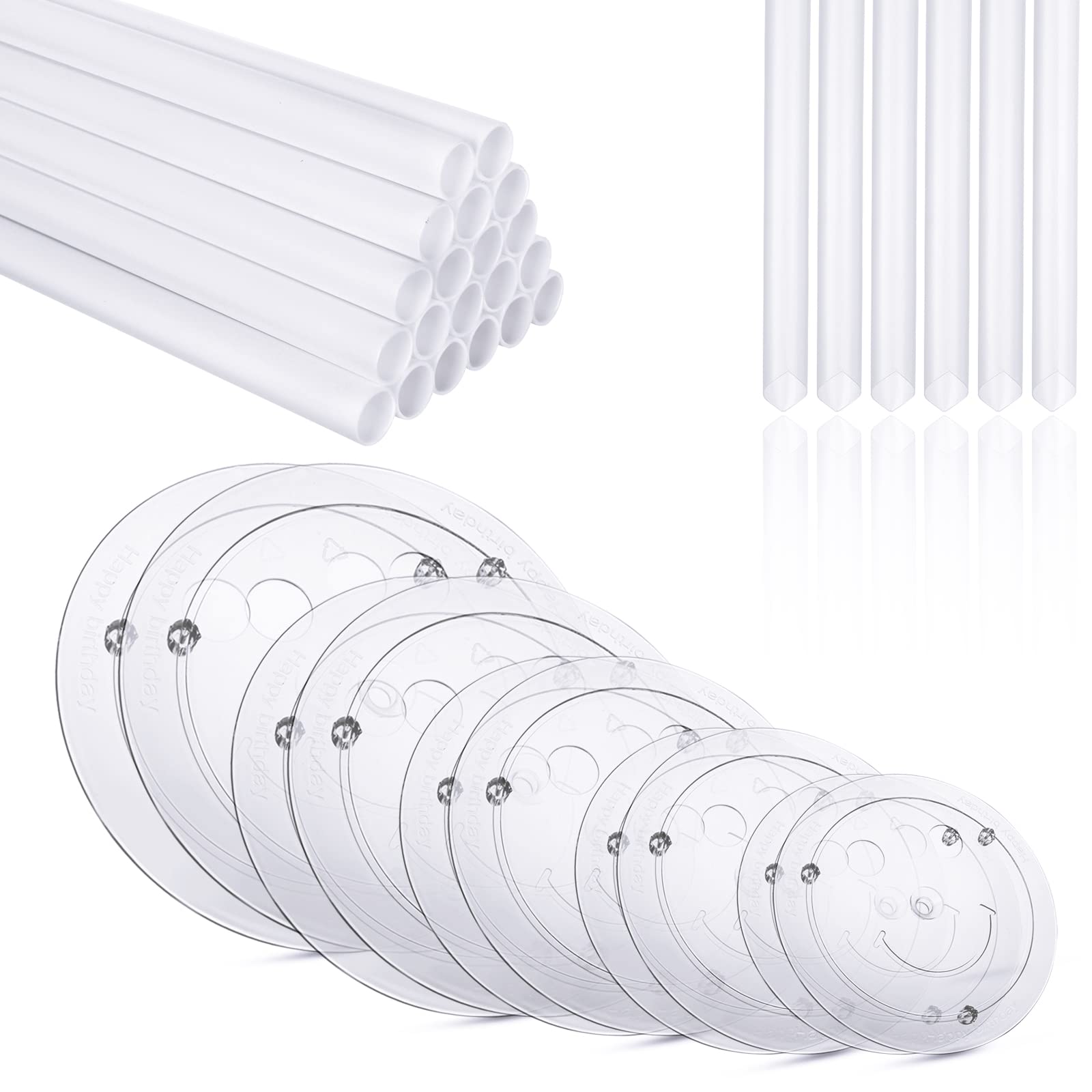 80Pcs Cake Tier Stacking Kit 10Pcs Clear Cake Separator Plates for 4, 6, 8, 10, 12 Inch Cakes with 30Pcs Clear Cake Stacking Dowels and 40Pcs White Plastic Cake Sticks Support Rods for Tiered Cake