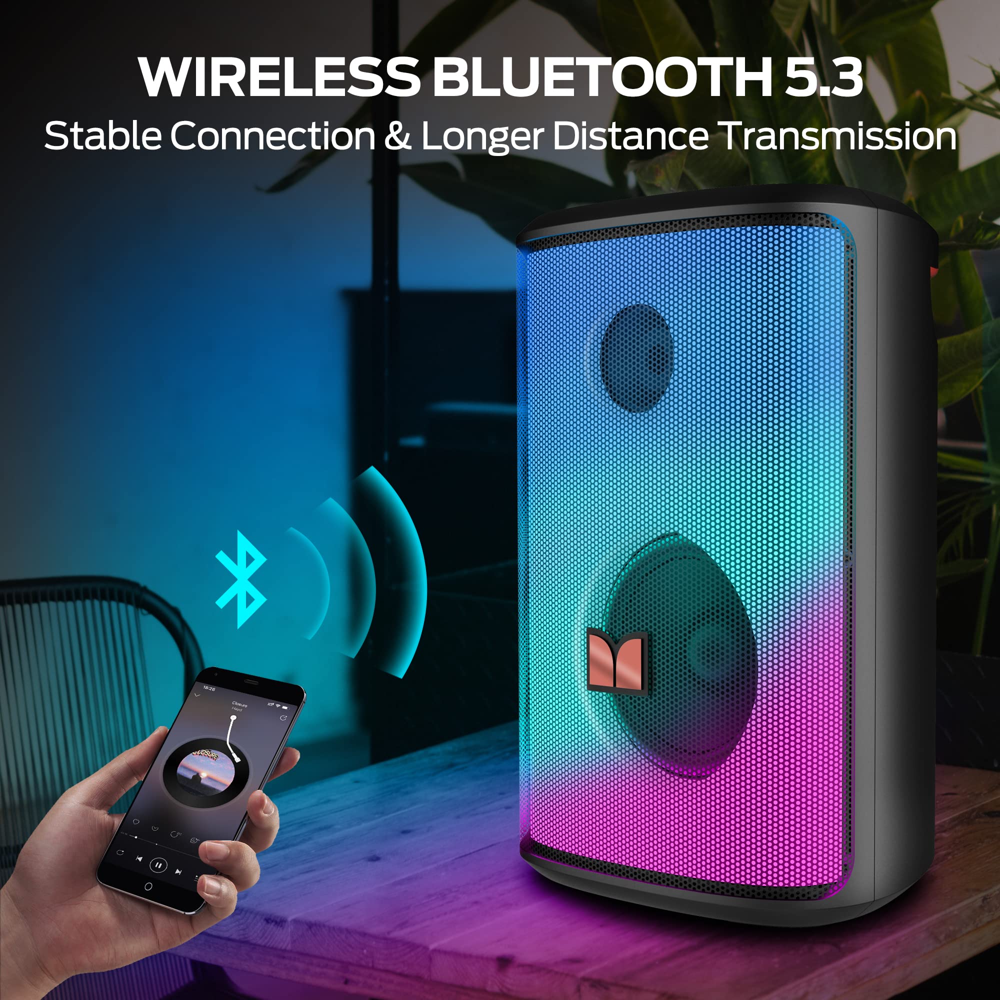 80W Monster Sparkle Bluetooth Speaker with Colorful Lights, 24H Playtime, Waterproof - For Home, Outdoor Parties