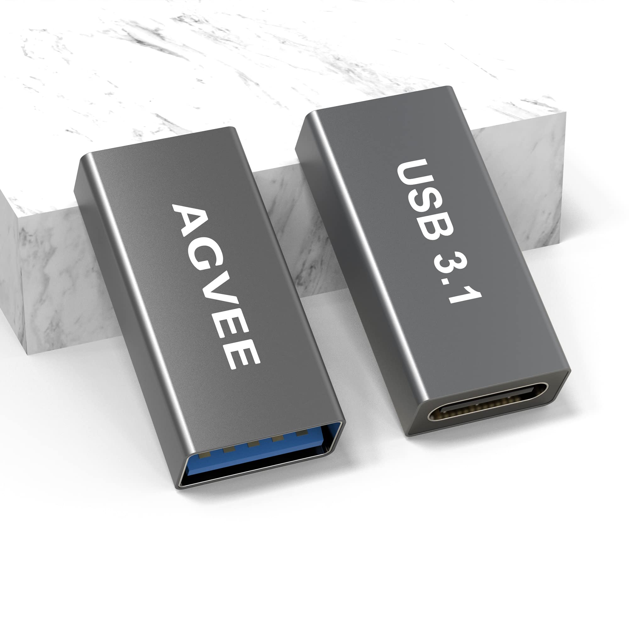 AGVEE [4 Pack USB-A 3.0 Female to USB-C Female Adapter, USB Type-C 3.1 Gen-1 Converter Coupler Extension Extender for MacBook Pro/Air, iPad Pro 2020 2018 Air 4, Samsung S20 S10 Note 20 10, Gray