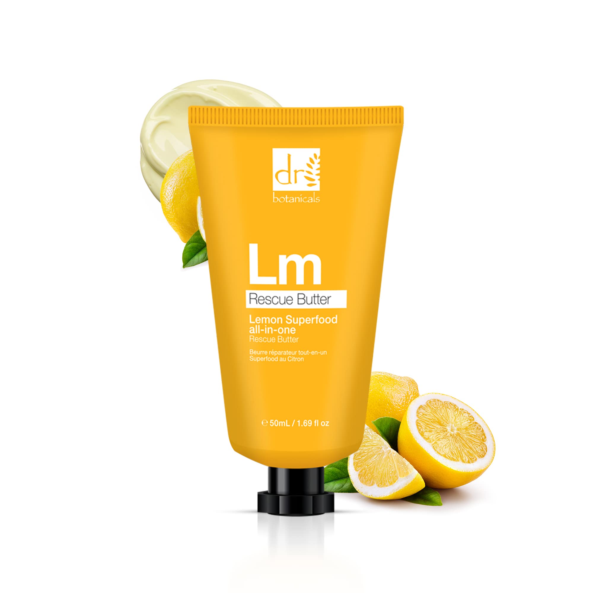 Dr Botanicals Lemon Rescue Body Butter w/Shea - Spa Quality Moisturizer - Dry Skin - Feet - Elbows - Knees - Coconut Lemongrass & Almond Oil - Penetrates Fast - Soft Supple & Radiant - 1.69oz