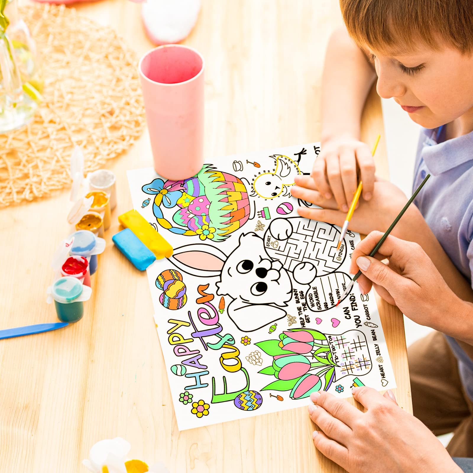 40 Sheets Easter Placemats for Kids Bunny Coloring Activity Place Mats Happy Easter Coloring Placemats Disposable Easter Paper Placemats for Table Kitchen Tray Crafts Activities