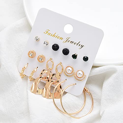 56 Pairs Earrings Sets for Women Pearl Hoop Earring Assorted Multiple Stud Earrings Set Simple Cute Jewelry (#1)