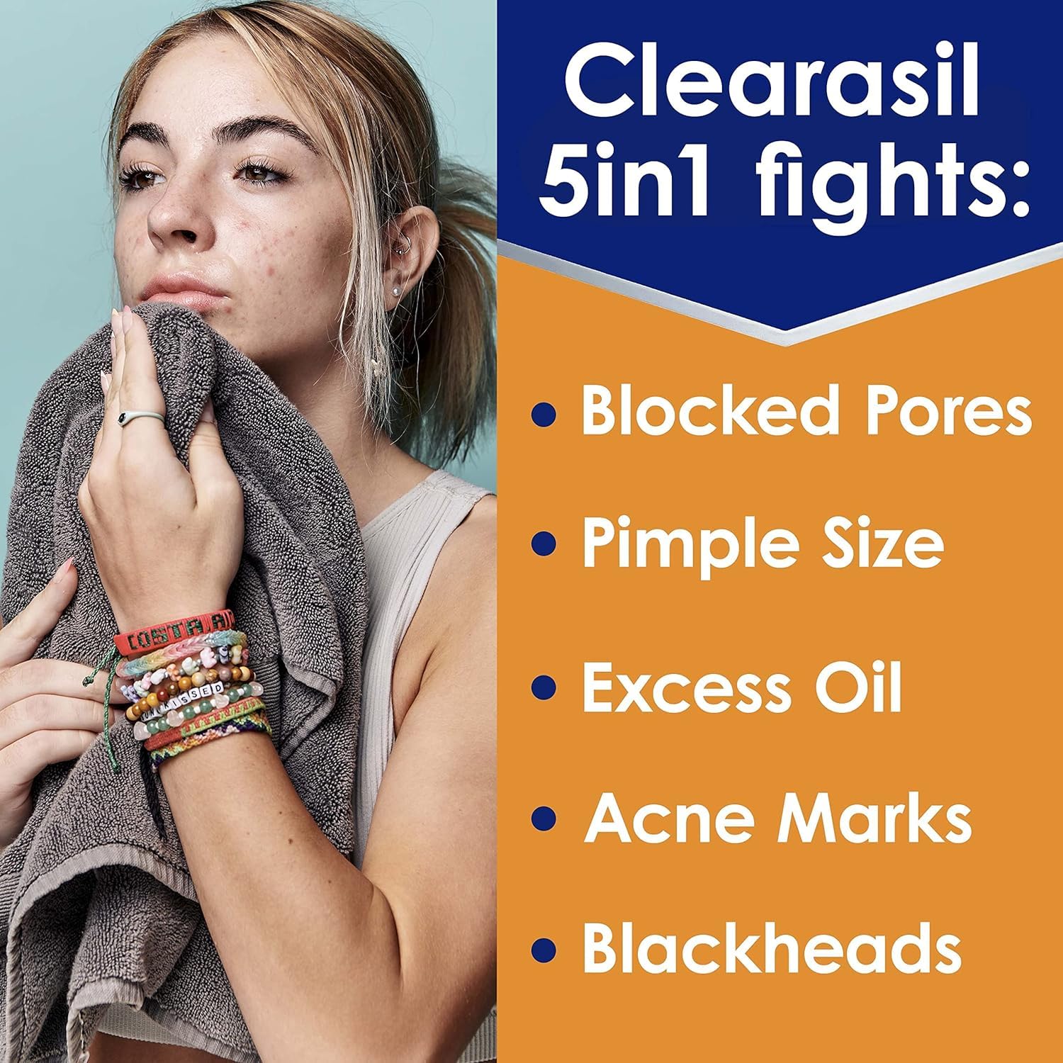 Clearasil Stubborn Acne Control 5in1 Spot Treatment Cream, Maximum Strength, Benzoyl Peroxide Acne Medication, Fights Blocked Pores, Pimple Size, Excess Oil, Acne Marks & Blackheads, 1 oz (Pack of 4)