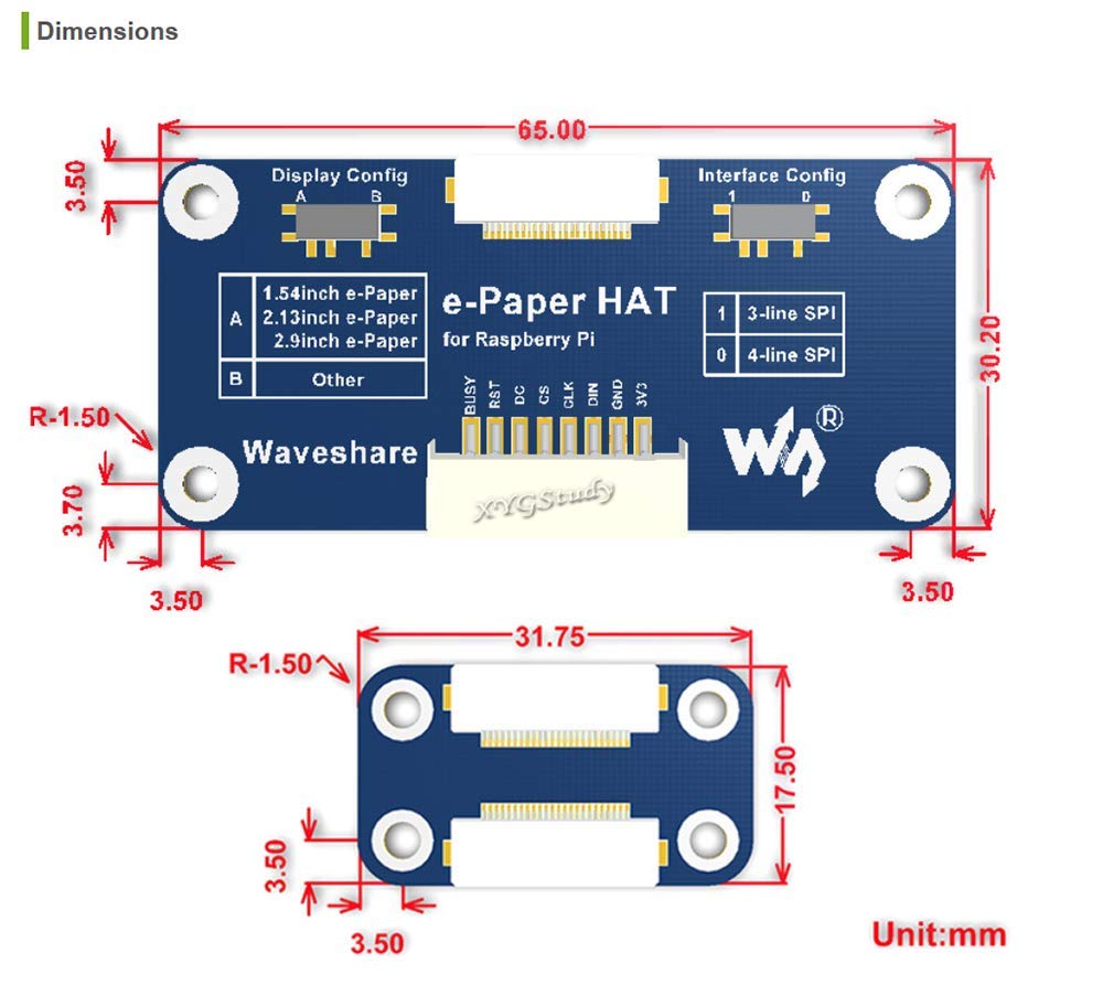 XYGStudy for Raspberry Pi 3-Color 7.5inch E-Ink e-Paper Display HAT Resolution 800×480 Screen SPI Interface Compatible with Raspberry Pi 4B/3B/2B/Zero/Zero W WH Jetson Nano