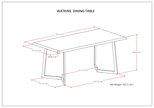 SIMPLIHOME Watkins SOLID MANGO WOOD 72 inch x 36 inch Rectangle Industrial Contemporary Dining Table with Inverted Metal Base in Dark Brown, for the Dining Room and Kitchen, Industrial Contemporary