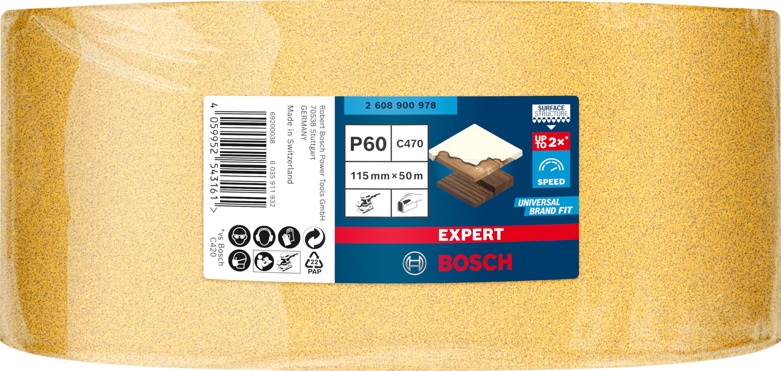 Bosch Professional 1x Expert C470 Sandpaper Roll (for Hardwood, Paint on Wood, Width 115 mm, Length 50 m, Grit 60, Accessories Hand Sanding)