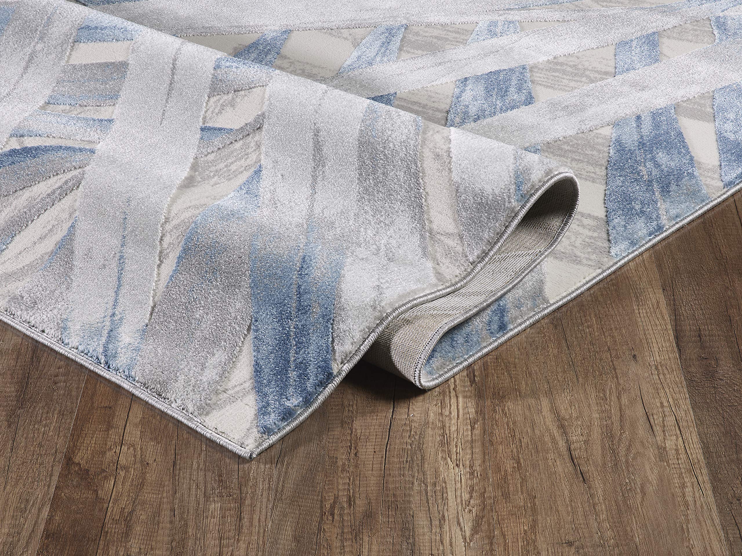 Abani 4' x 6' Blue Grey & Beige Floral Palm Leaf Pattern Area Rug Rugs - Nova Collection Modern Eclectic Style Accent Rug
