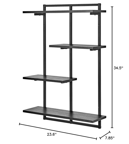 Danya B Rhodes 4 Tier Modern Floating Windowsill Wall Shelf Unit with Metal Frame and MDF Shelves (Black/Black)