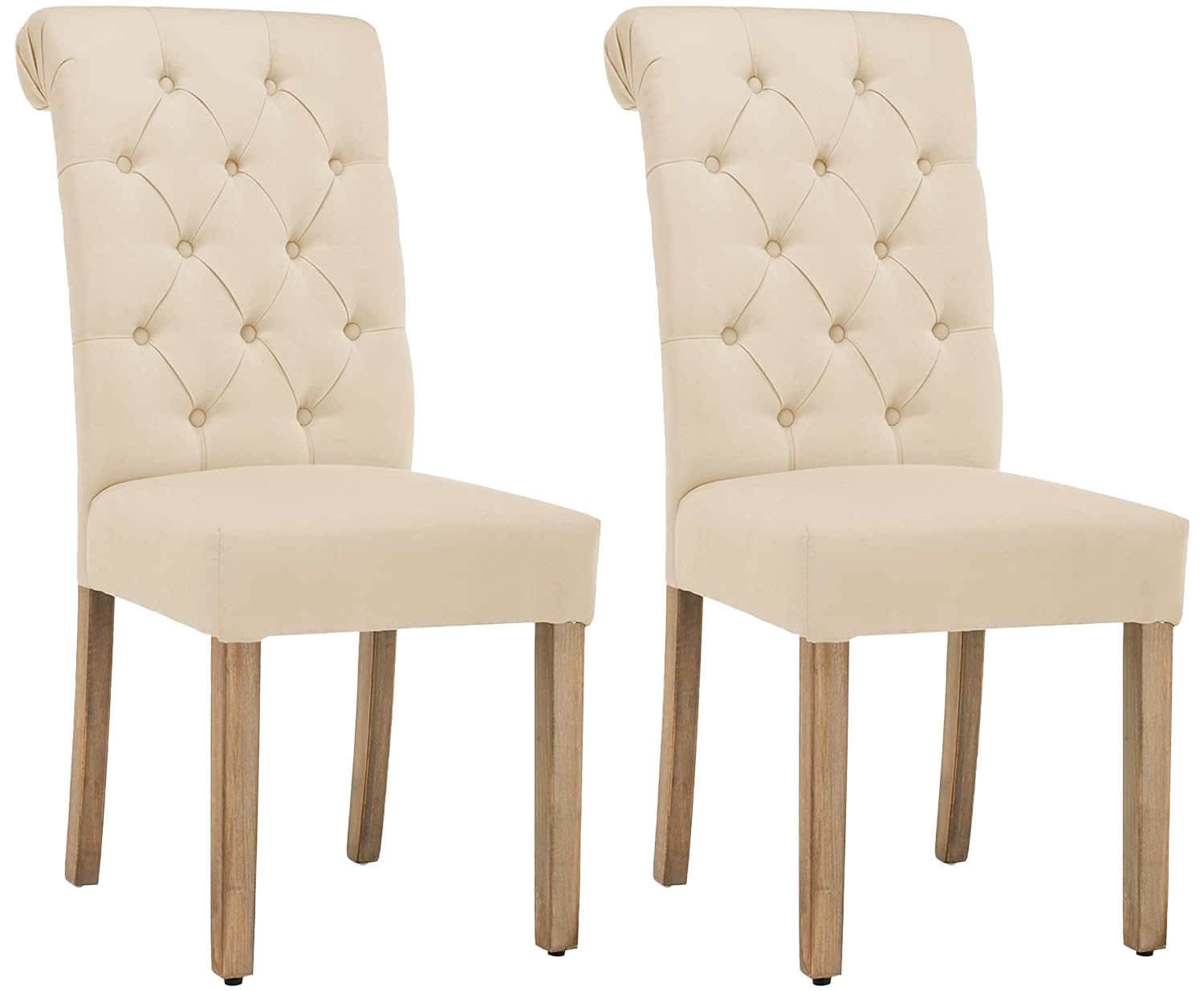 AC Pacific Natalie Tufted Dining Chairs, Contemporary Upholstered Home Kitchen Armless Parson Seat with Rolled Top, Set of 2, Snowy White