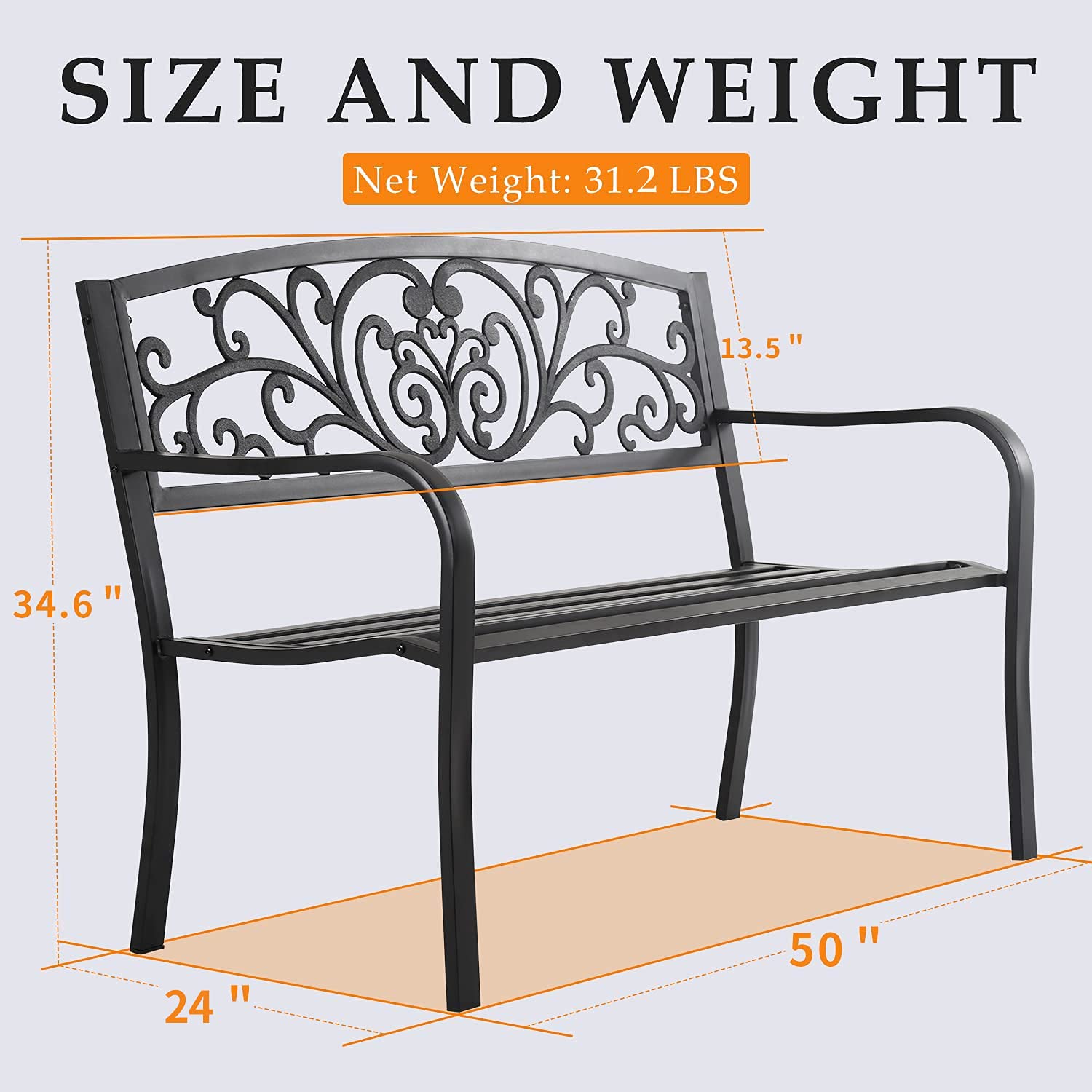 BestMassage with Steel Frame Cast Iron for Backyard Porch Entryway Outdoor Park Yard,Black