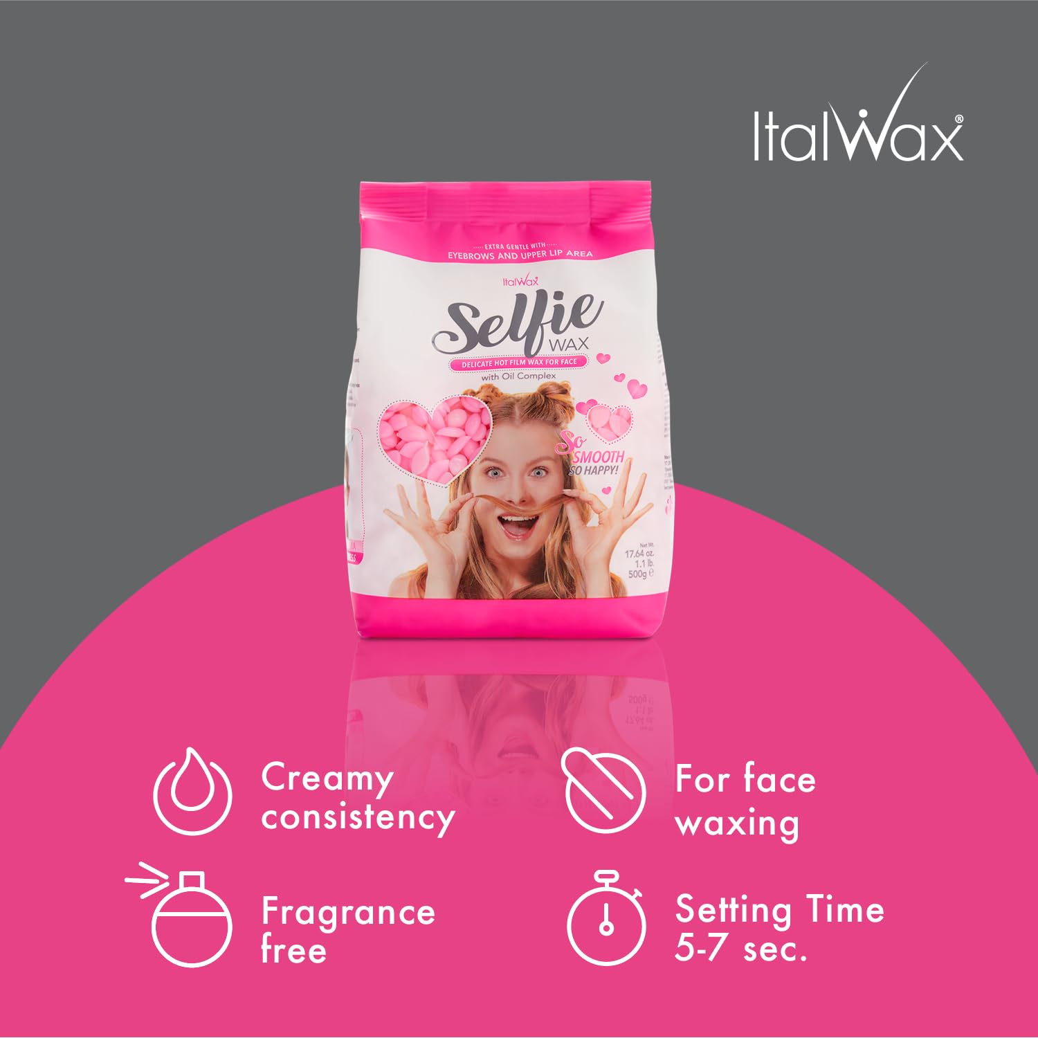 Italwax Face Selfie 500g / 1.1lb - Delicate hard wax for face with oil complex - Perfect for waxing eyebrows, upper lip and sideburns