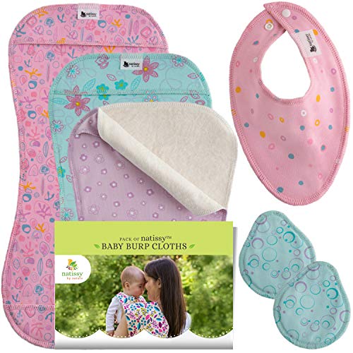 Organic Burp Cloths, 3-Pack of Double Layered Organic Cotton Burp Cloths Boy, Baby Girl Burp Cloths MADE IN EU, Absorbent Burp Clothes Unisex, Soft & Cosy Cotton Burp Cloth, Quick Drying Burping Cloth