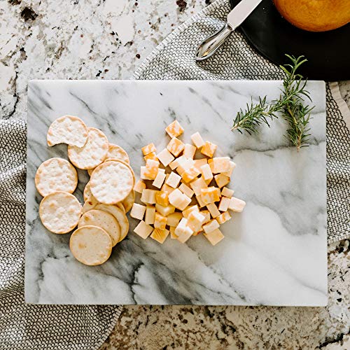 Villa Acacia Marble Cutting Board - 16 x 12 Inch Marble Slab Pastry Board for Charcuterie, Cheese, Dough, Dessert - Decorative Stone Cutting Board for Kitchen and Home