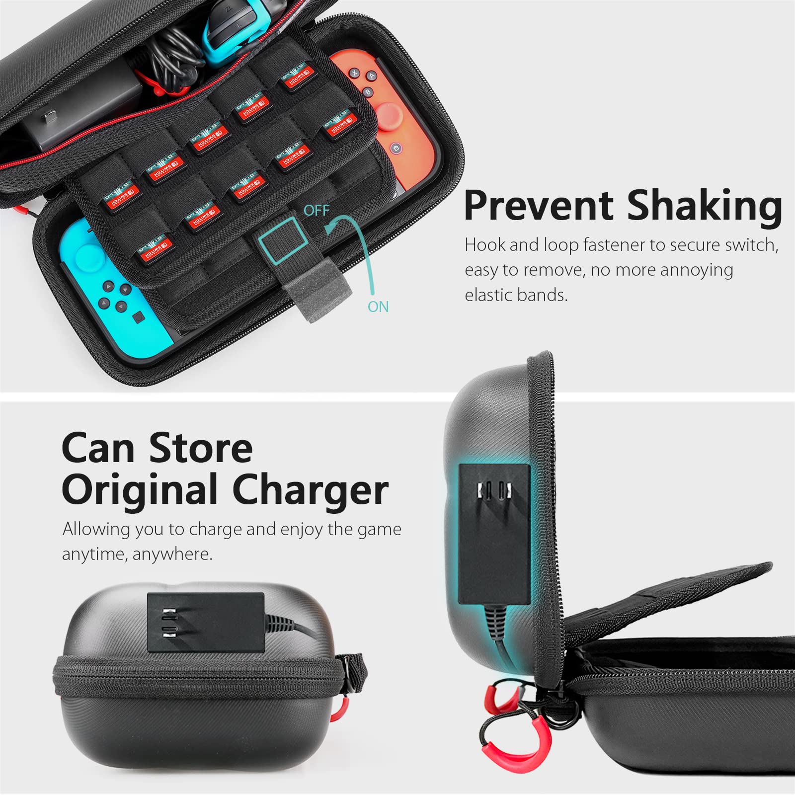 Vamson Carrying Case for Nintendo Switch/Switch OLED, Hard Shell Travel Protective Case Fit Original Charger AC Adapter Accessories, Storage Messenger Bag Backpack with Strap Holds 30 Game Cards VP816