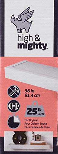HIGH & MIGHTY 515613 Modern 36" Floating Shelf Holds up to 25lbs, Easy Tool-Free Dry Wall Installation, Flat, White