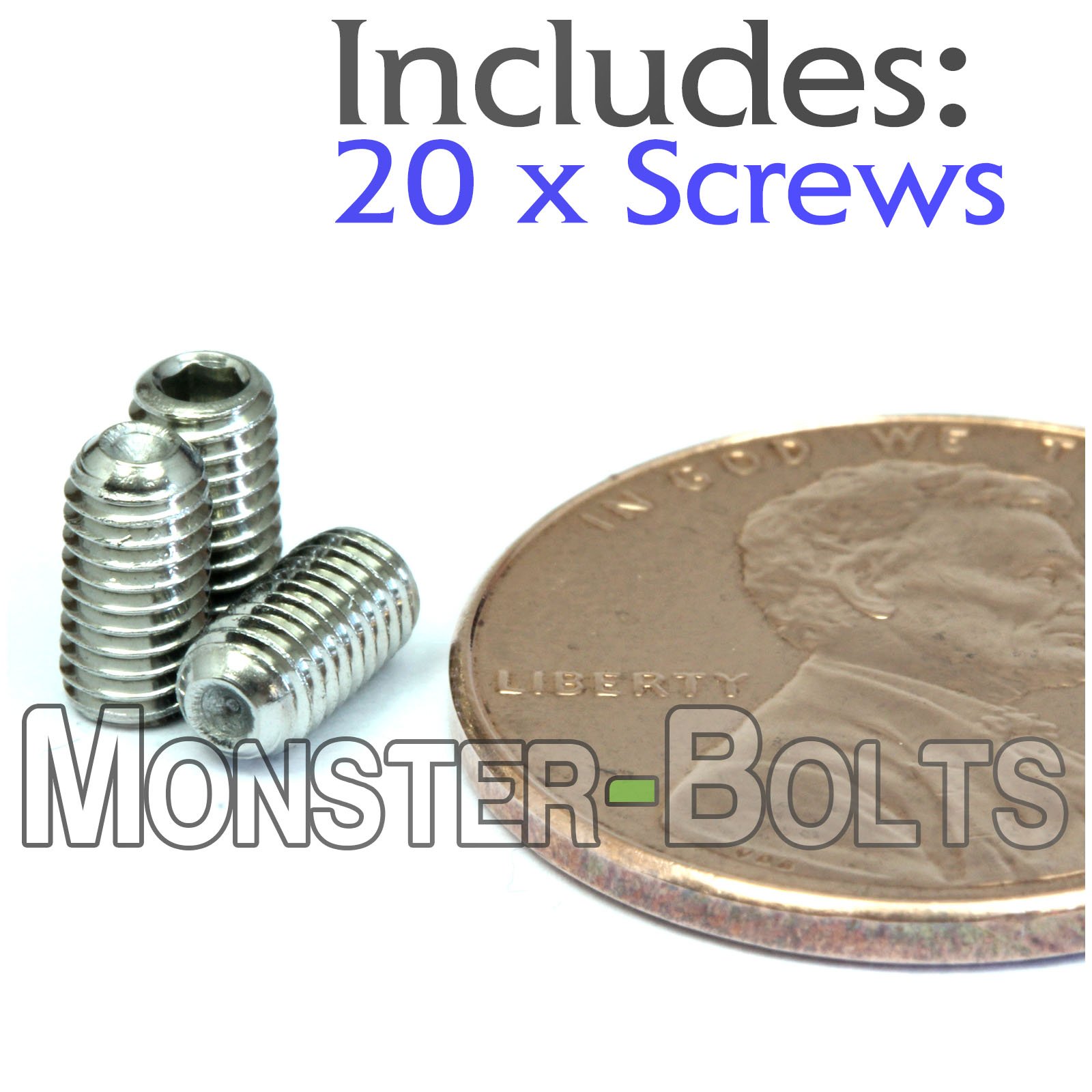 MonsterBolts - M3 x 6mm Cup Point Set Screws, DIN 916, Stainless Steel, 20 Pack