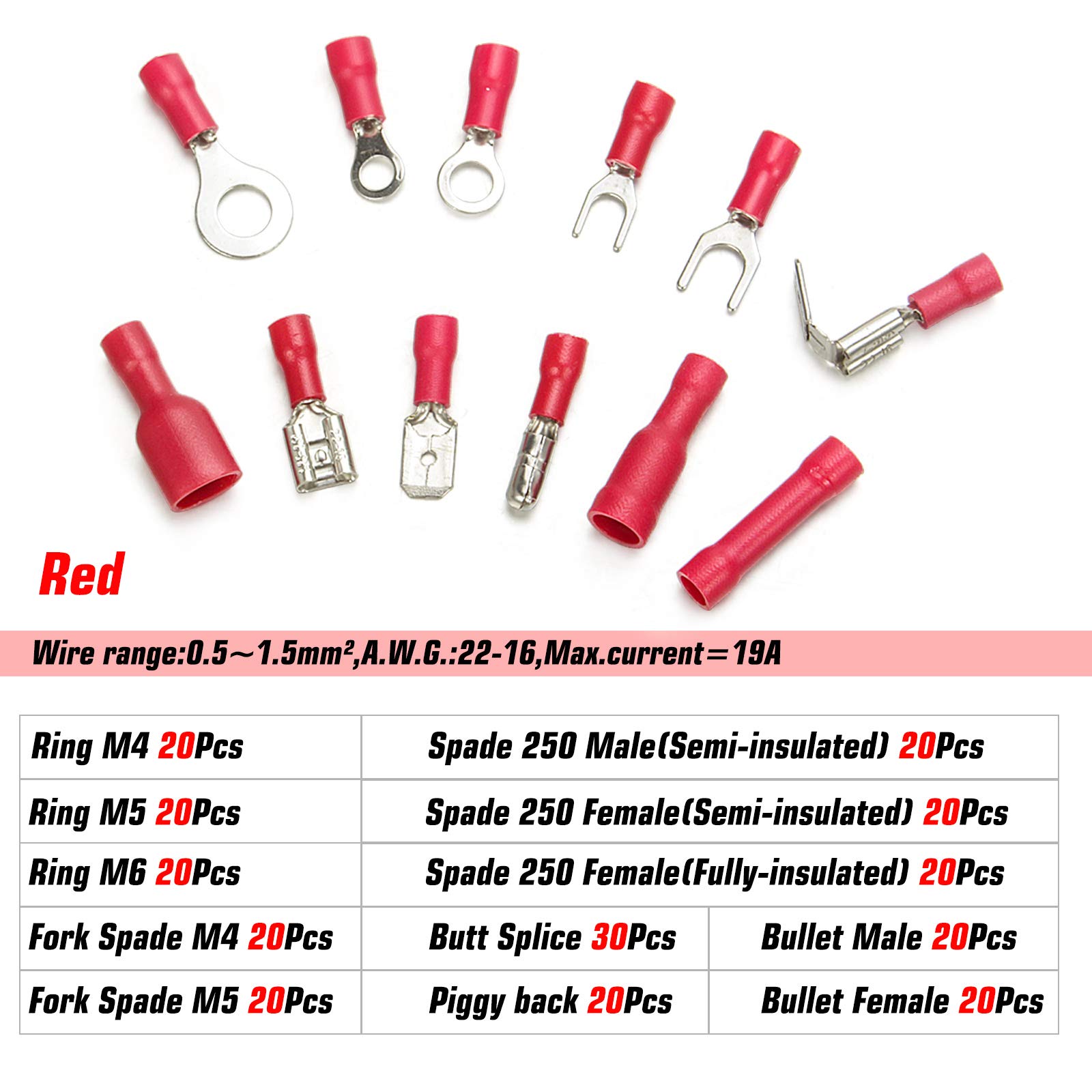 560PCS Electrical Wire Connectors Qibaok Insulated Wire Crimp Terminals Mixed Butt Ring Fork Spade Bullet Quick Disconnect Assortment Kit