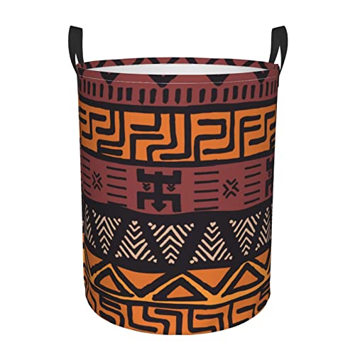African Mud Cloth Tribal Round Waterproof Storage Box Organizer Round Laundry Basket Portable Dirty Clothes Bag With Handle Suitable For Bedroom, Books, Toy Medium