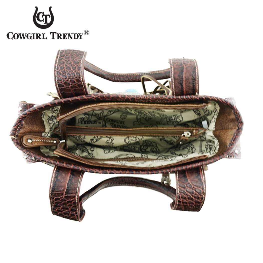 Cowgirl Trendy Western Style Concealed Carry Country Fringe Purse Handbag Shoulder Bag Wallet Set Brown