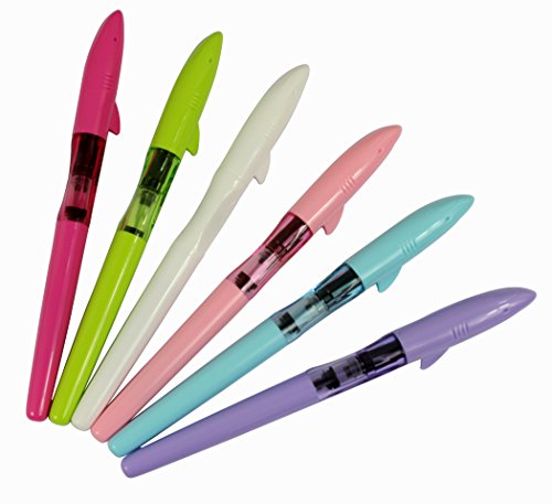 Hillento Jinhao Fountain Pen Set, Shark Series Plastic Fountain Pen Set, Diversity Color(Green, Light Blue, Pink, Purple, Rose Red, White), Set of 6