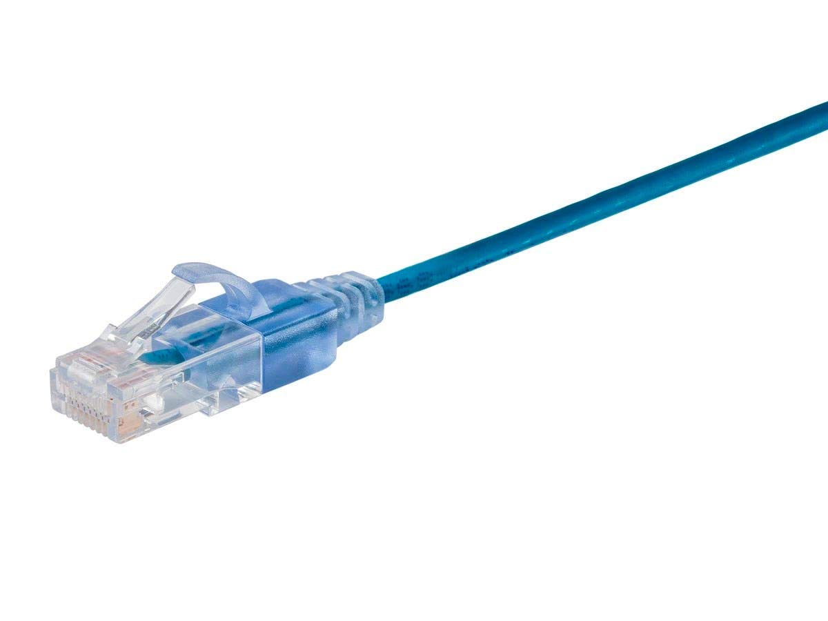Monoprice - 129425 SlimRun Cat6A Ethernet Patch Cable - Snagless RJ45 UTP Pure Bare Copper Wire 10G 30AWG 2ft Blue 5-Pack