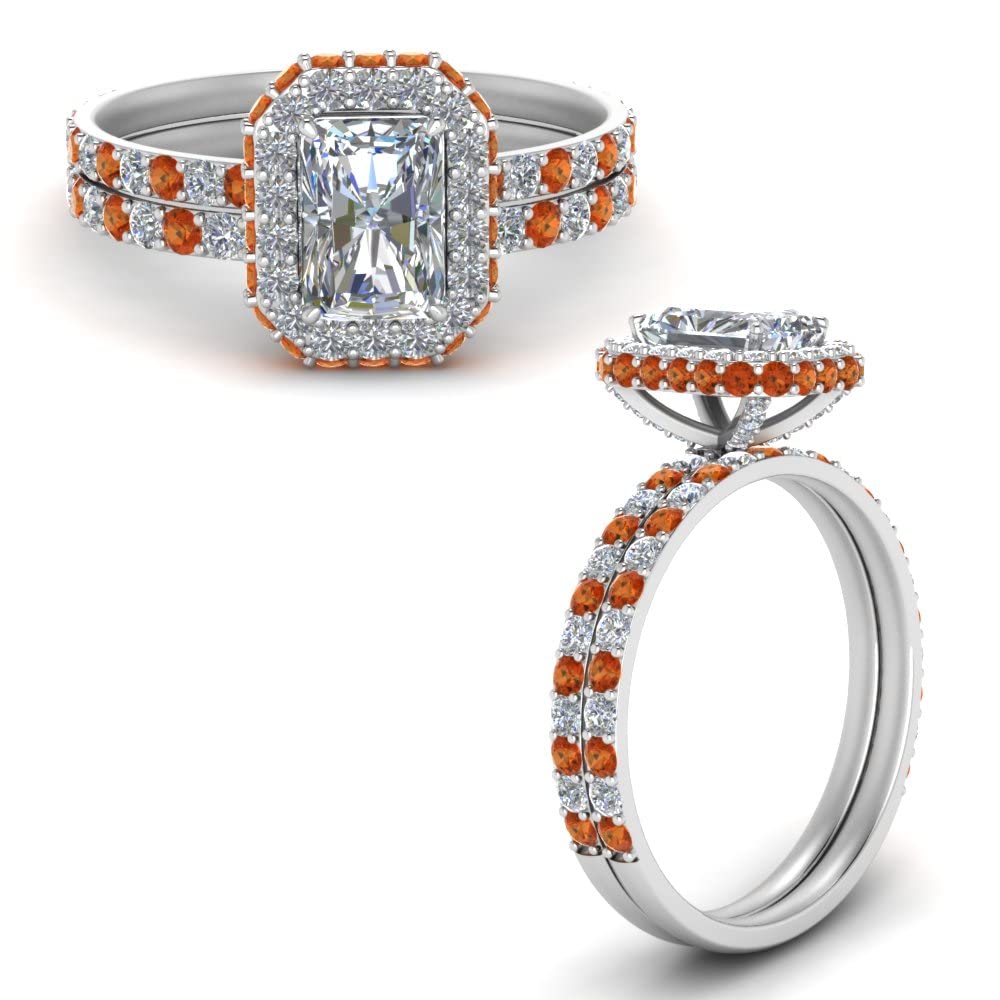 55Carat Rollover Halo Engagement Ring and Band Sterling Silver Natural Garnet Radiant Shape Red Color Wedding Ring Sets Prong Setting in Size 7 Surprise Gifts for Ladies