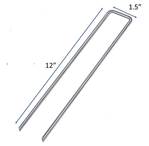 Ashman Galvanized Garden Stakes Landscape Staples: 100 Pack 12 Inch Sod and Fence Stake - Sturdy Rust Resistant Gardening Supplies for Anchoring Landscaping, Weed Barrier Fabric, Ground Cover