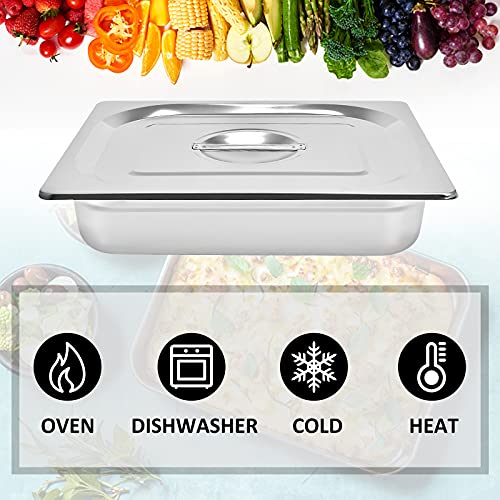 DatingDay 4 Packs Stainless steam Hotel pan,1/2 Size x 2.5" Deep,22 Gauge/0.7mm Thick Stainless Steel Hotel Pan Anti Jam Steam Table Pan with Lid (1/2 Size x 2.5" Deep)