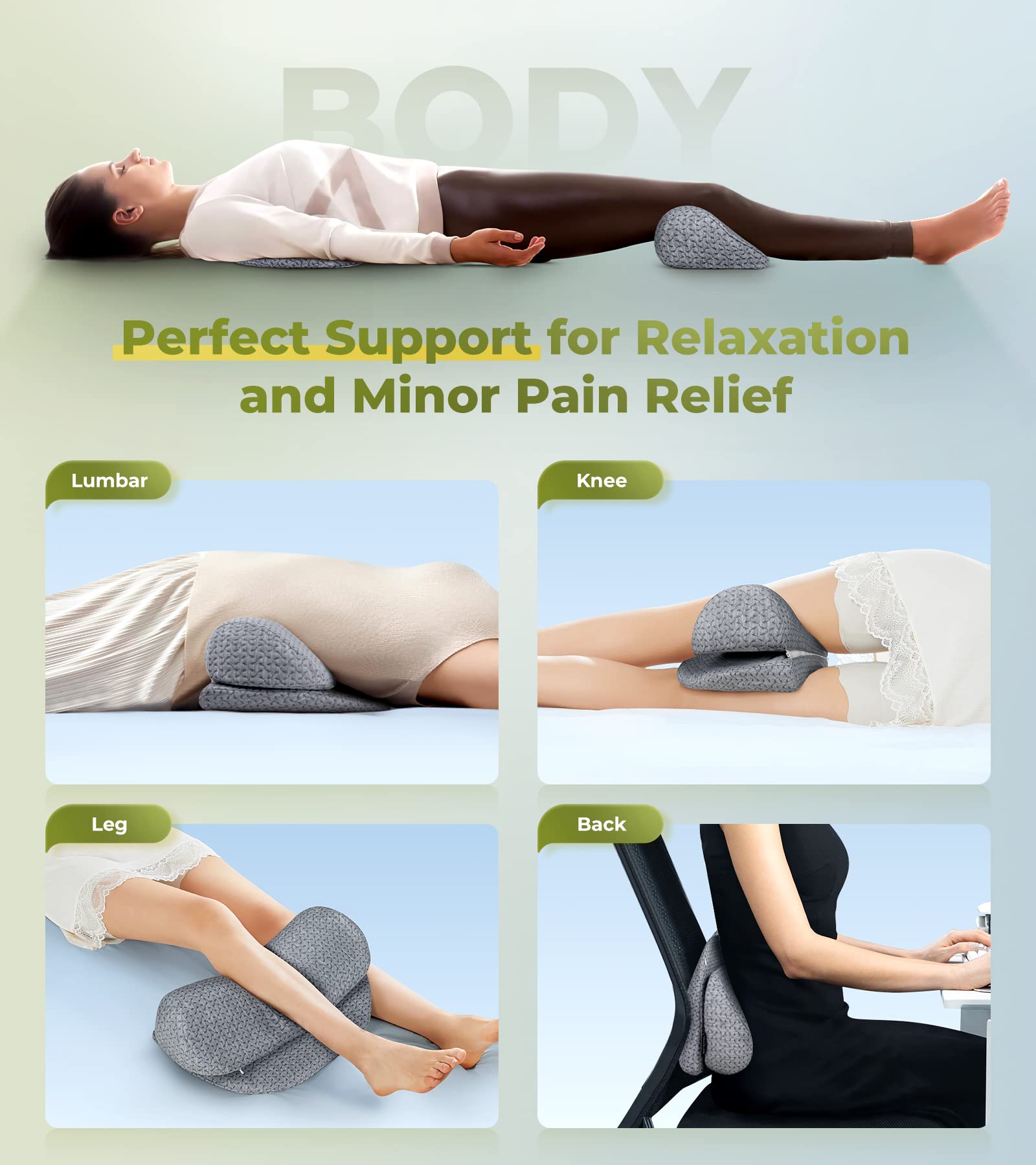 6-IN-1 Adjustable Cervical Neck Pillows for Pain Relief Sleeping, Memory Foam Bolster Pillows with Detachable Pad, Neck Support Pillow for Body Lumbar Knee Leg Back Orthopedic Neck Roll (Grey)