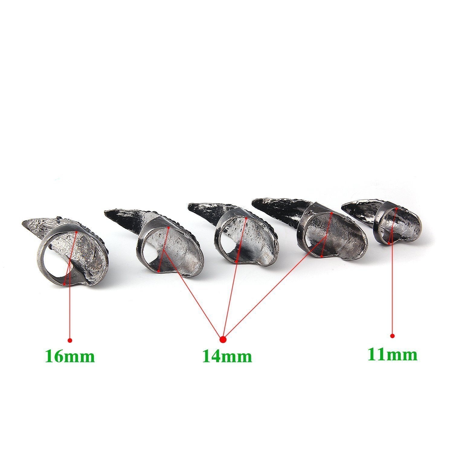 5PCS Clear Crystal Eagle Claw Paw Talon Finger Ring Fashion Jewelry Punk False Nail Knuckle Bend Finger Tip (Black)