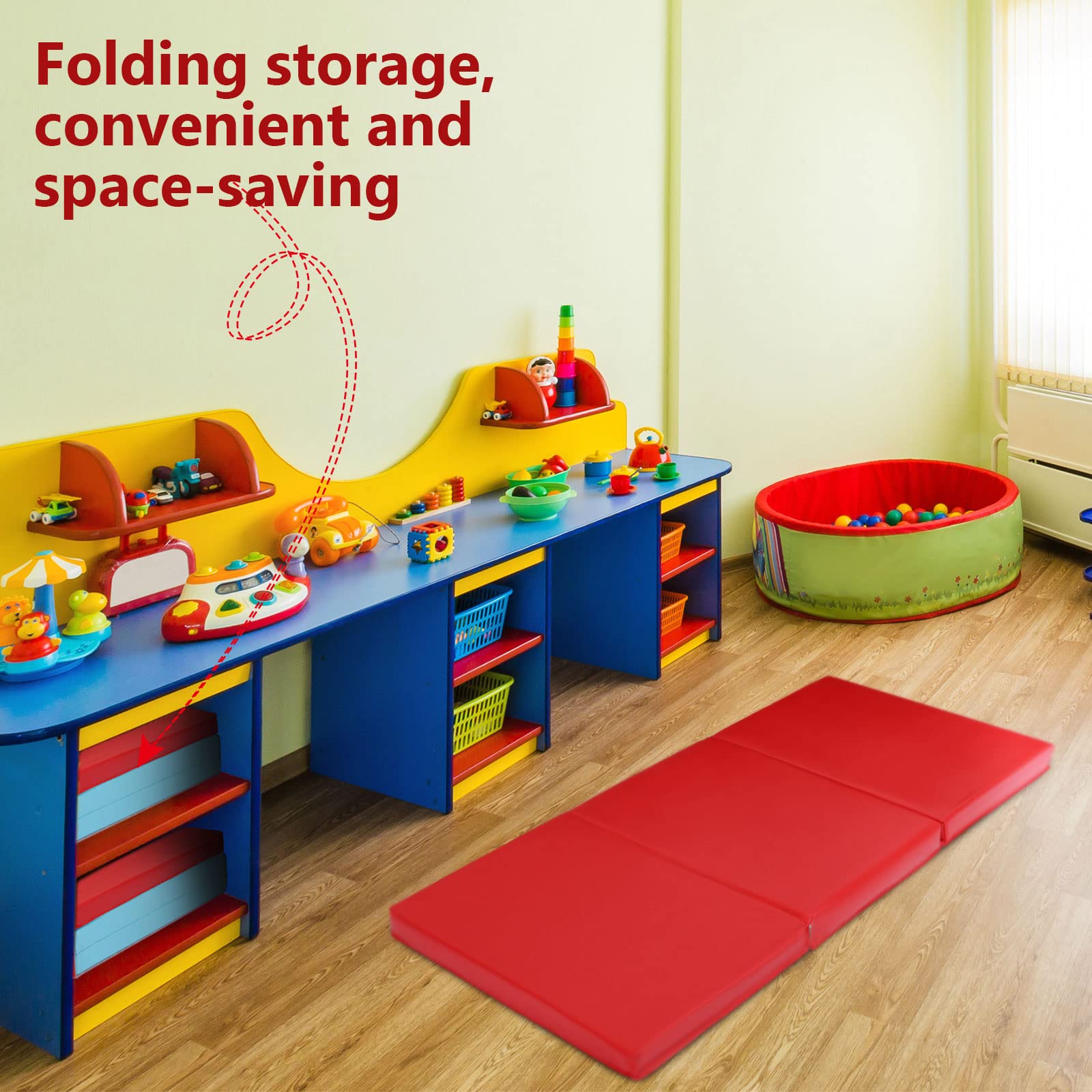 6 Pack Folding Rest Mats Folding Sleeping Mats for Kids 2 Inch Classroom Rest Mat Portable Children's Nap Mats for School Daycare Travel Home (2 Fold, 3 Section)