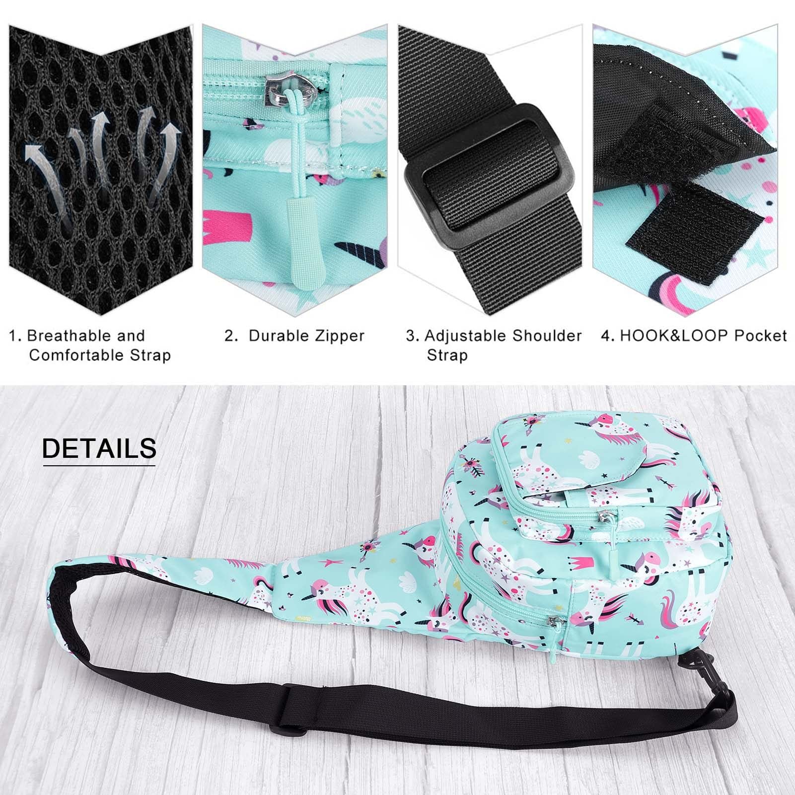 Abberry Unisex Sling Bag Small Crossbody Shoulder Backpack Outdoor Casual Back Pack for Adult(Blue+Pink Unicorn)