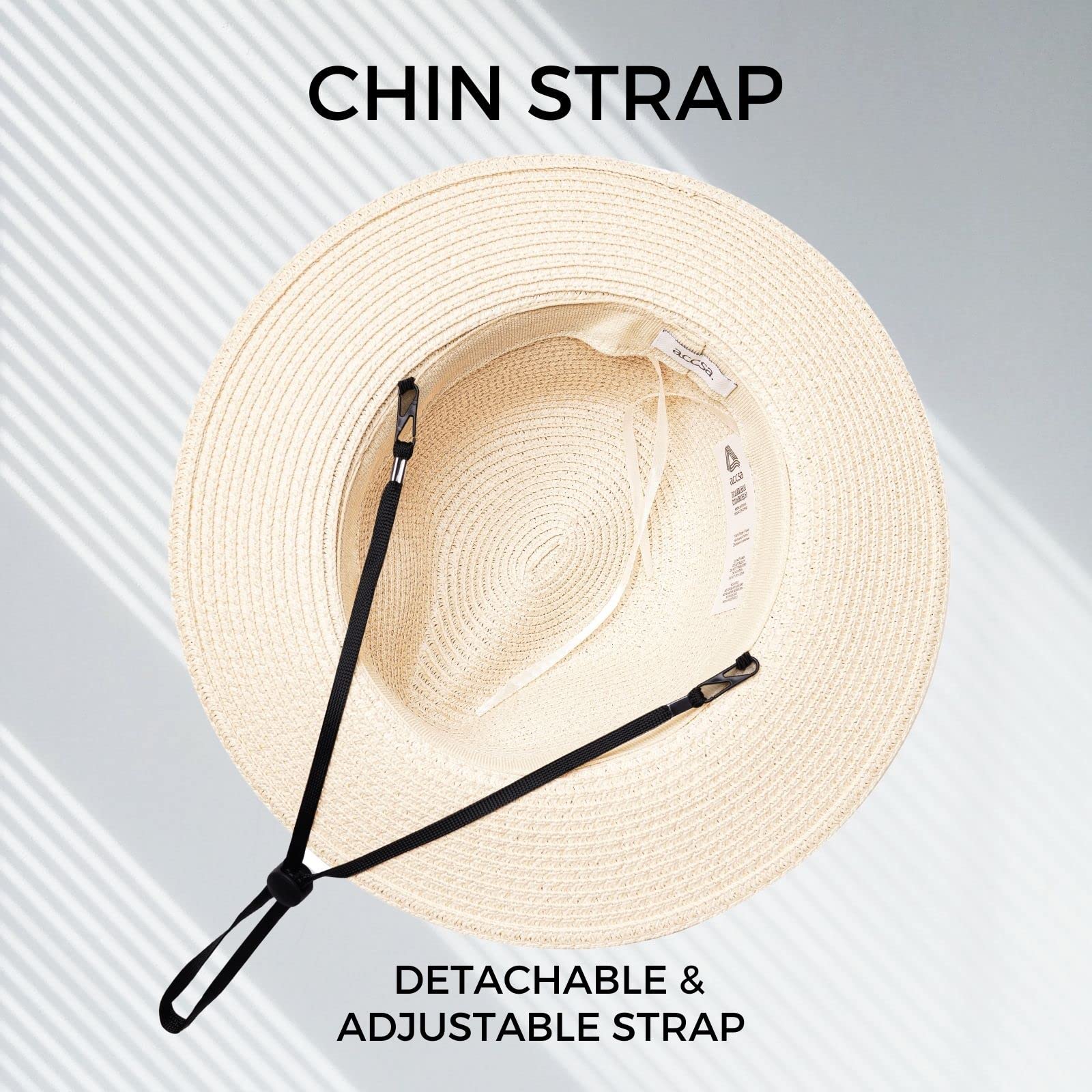 accsa Panama Straw Hat for Women Wide Brim Summer Straw Hat Classic Sun Hat for Beach Ladies Foldable Fedora Hat UPF 50+